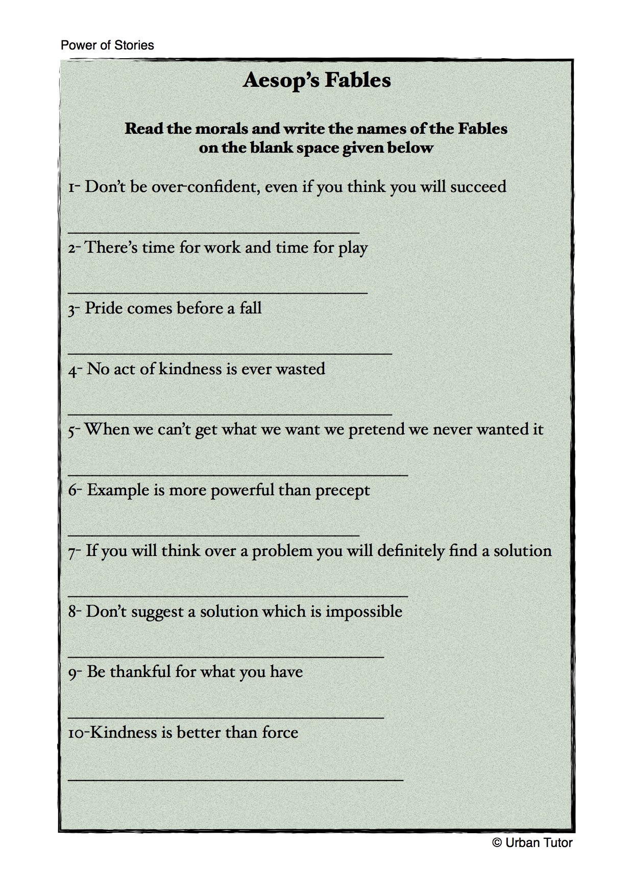 Aesop's Fables Quiz - Our Own Kids Club